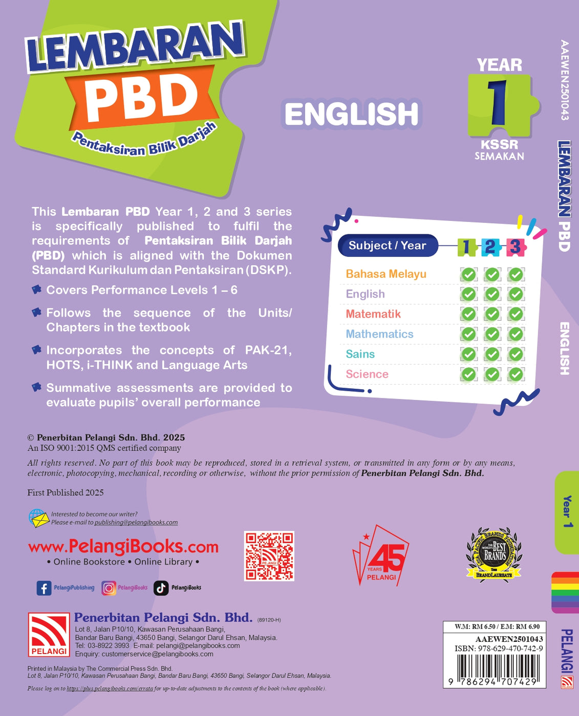 Lembaran PBD KSSR 2025 English Year 1 — Pelangi Books