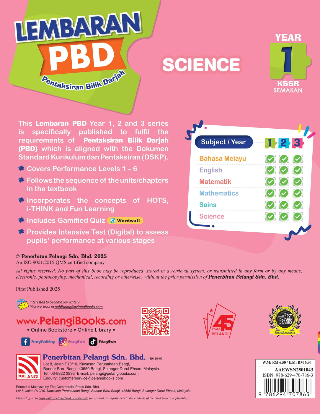 Lembaran PBD KSSR 2025 Science Year 1 — Pelangi Books