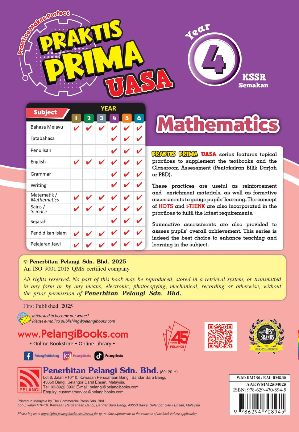 Praktis Prima KSSR 2025 Mathematics Year 4 — Pelangi Books